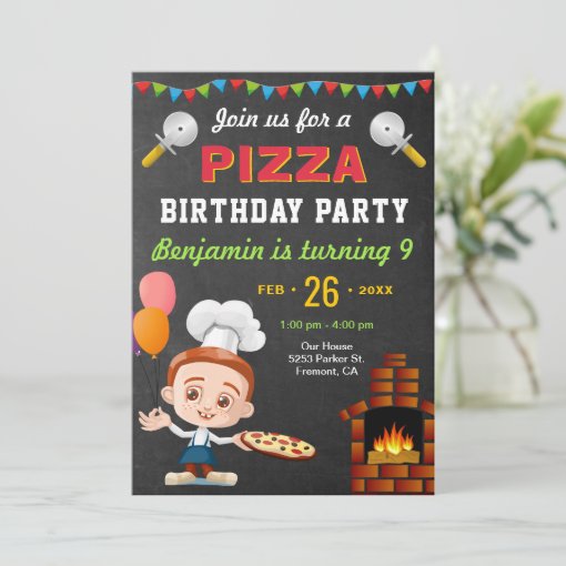 Colorful Cute Pizza Kids Birthday Party Invitation | Zazzle