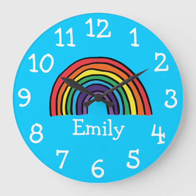 Colorful Cute Rainbow Personalized Name Large Clock | Zazzle