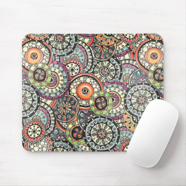 Colorful Cute Retro Chic Floral Circles Pattern Mouse Pad | Zazzle