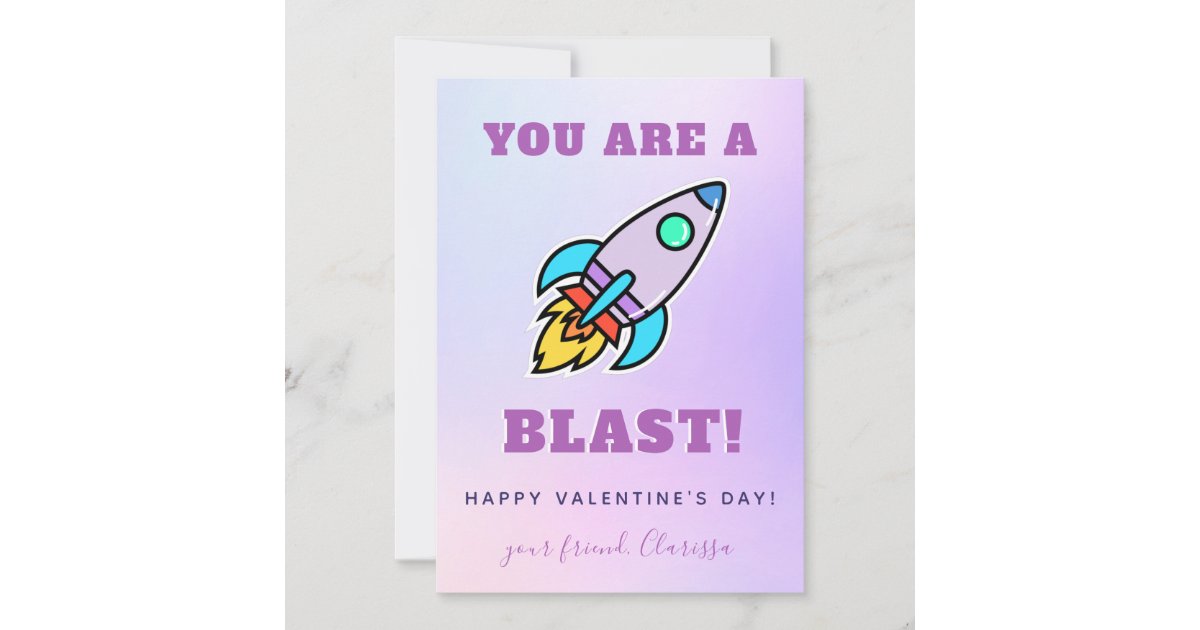 Colorful Cute Rocket School Friend Valentine's Day Holiday Card | Zazzle