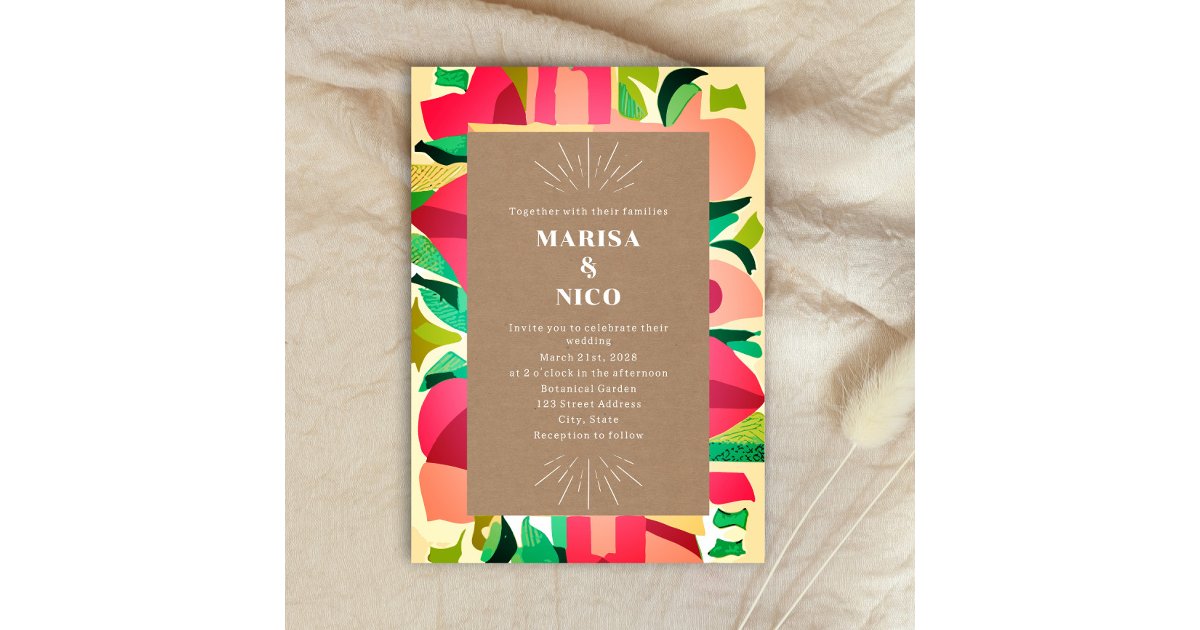 Colorful Cutouts Cardstock Abstract Wedding Invitation | Zazzle