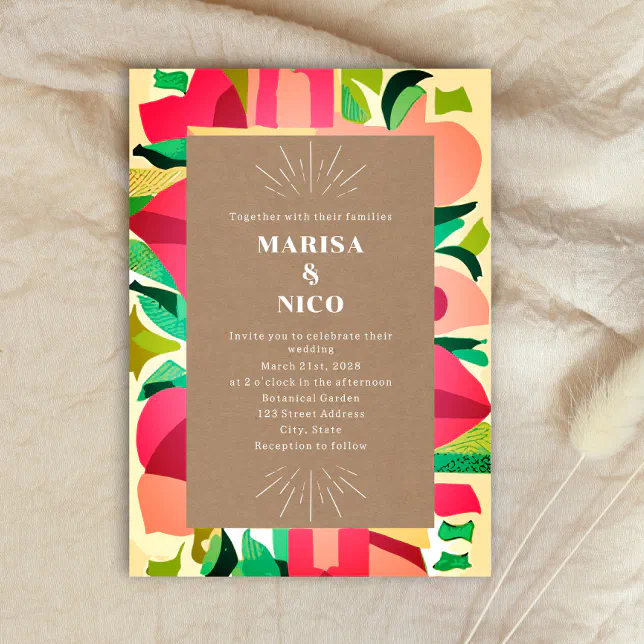 Colorful Cutouts Cardstock Abstract Wedding Invitation | Zazzle
