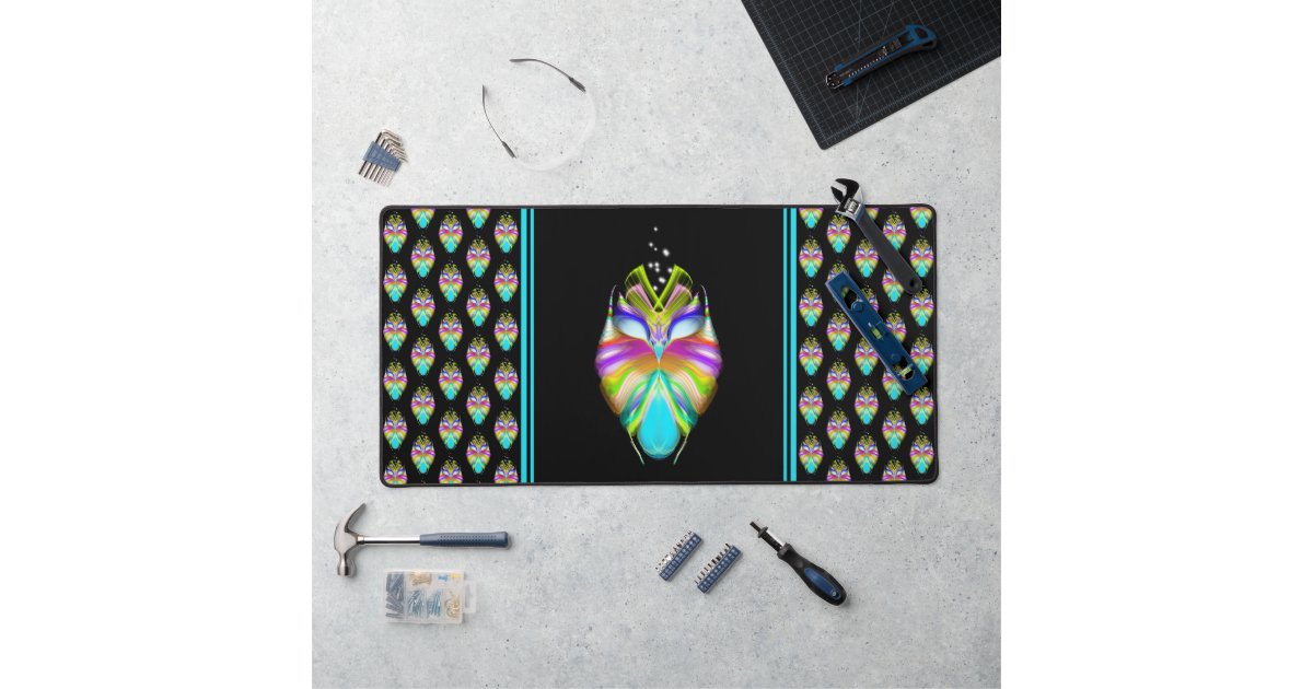 Colorful Cyan and Black Oracle Owl Desk Mat | Zazzle