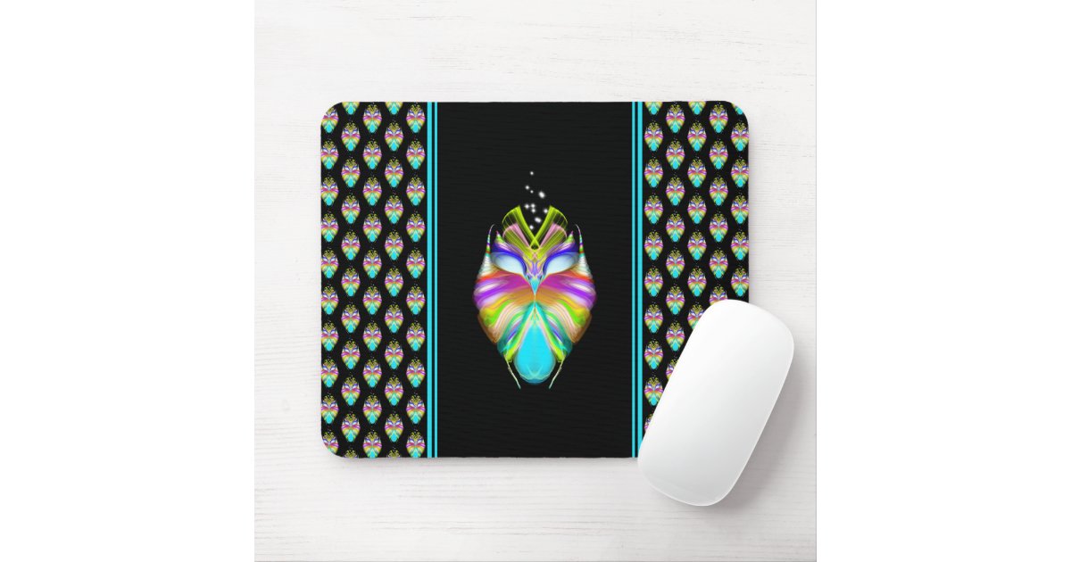 Colorful Cyan and Black Oracle Owl Mouse Pad | Zazzle