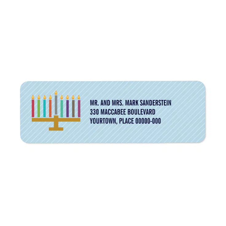 Colorful Cyan Menorah Hanukkah Return Address Label | Zazzle
