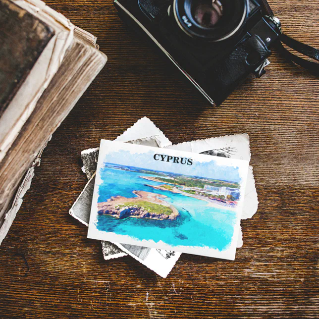 Colorful Cyprus Watercolor Beach Postcard | Zazzle