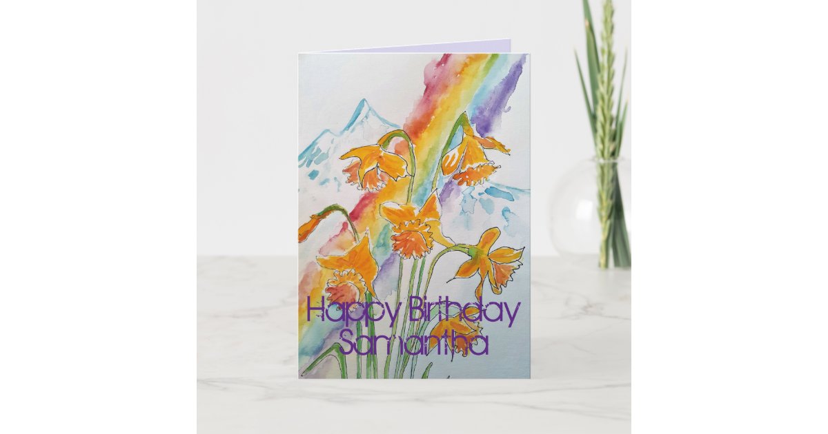 Colorful Daffodil Rainbow Watercolor Birthday Card | Zazzle
