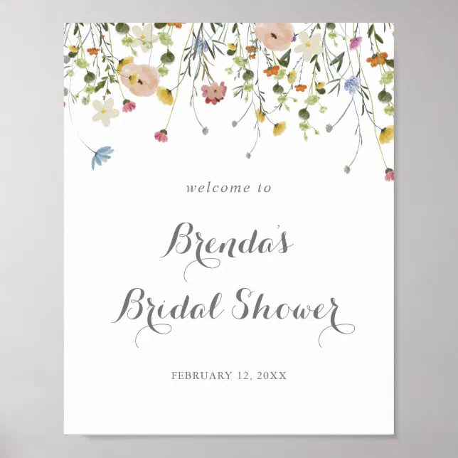 Colorful Dainty Wild Flowers Bridal Shower Welcome Poster | Zazzle