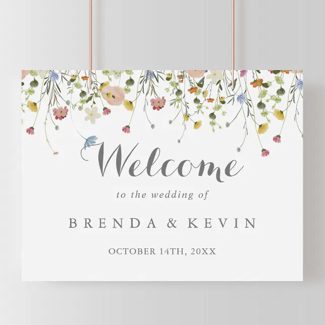 Colorful Dainty Wild Flowers Wedding Welcome Sign | Zazzle