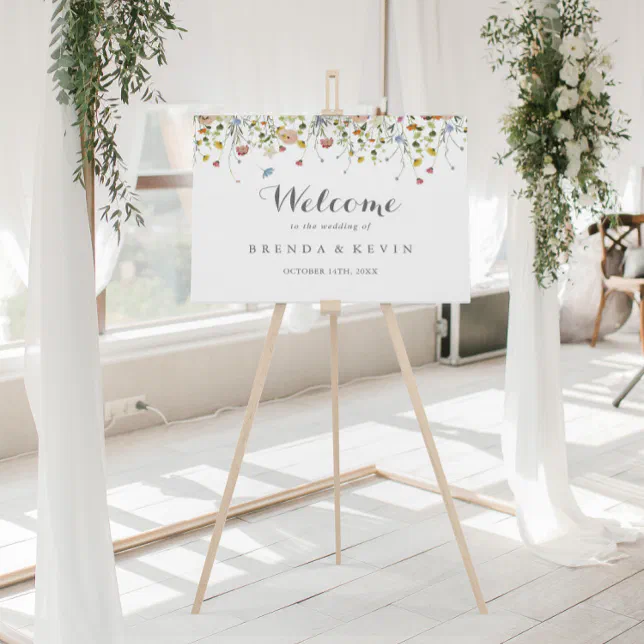 Colorful Dainty Wild Flowers Wedding Welcome Sign | Zazzle