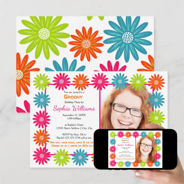 Colorful Daisies - 3x5 Birthday Invitation | Zazzle