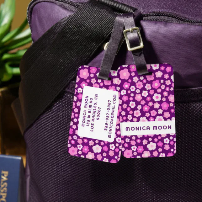 Colorful Daisies Pattern Cute Purple CUSTOM Luggage Tag | Zazzle