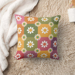 Colorful Daisy Patchwork Throw Pillow | Zazzle