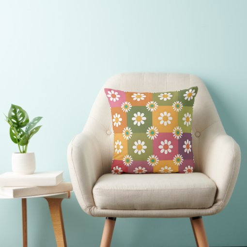 Colorful Daisy Patchwork Throw Pillow | Zazzle