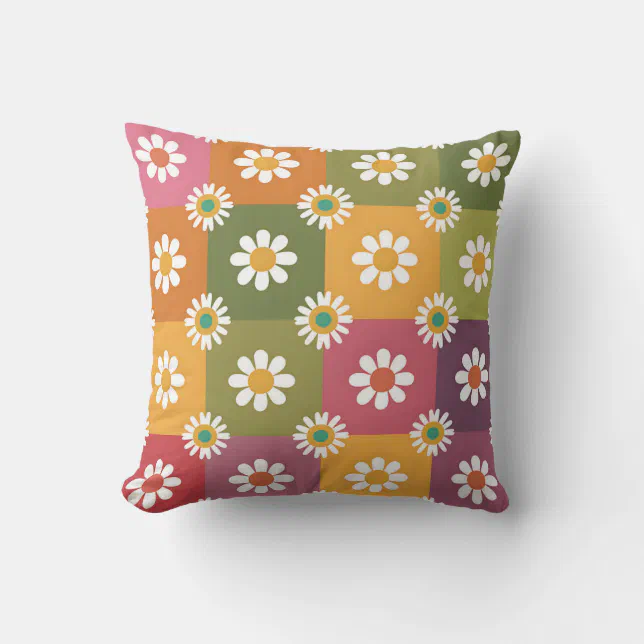 Colorful Daisy Patchwork Throw Pillow | Zazzle
