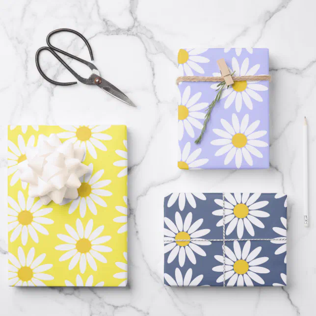 Colorful Daisy Wrapping Paper Flat Sheet Set of 3 | Zazzle