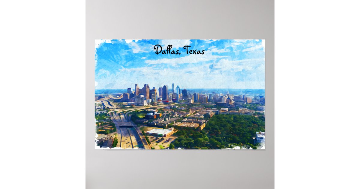 Colorful Dallas Texas Panorama City View Poster | Zazzle