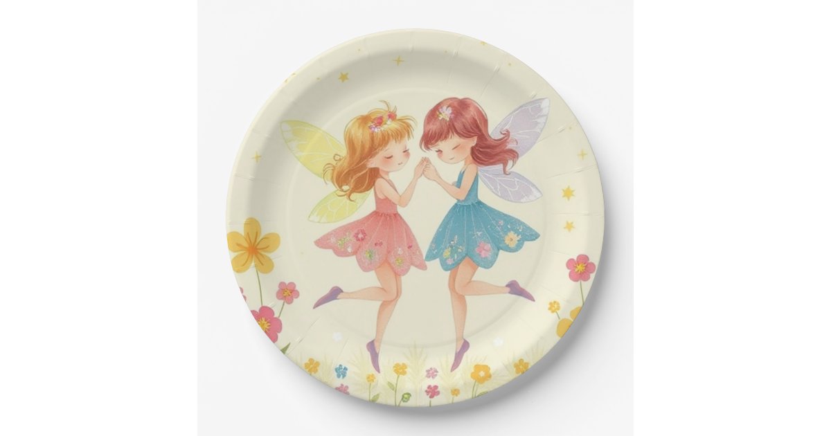 Colorful Dancing Floral Fairies3 & Gold Glitter Paper Plates | Zazzle