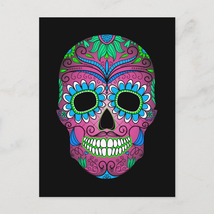 Colorful Day of the Dead Grunge Sugar Skull Postcard | Zazzle