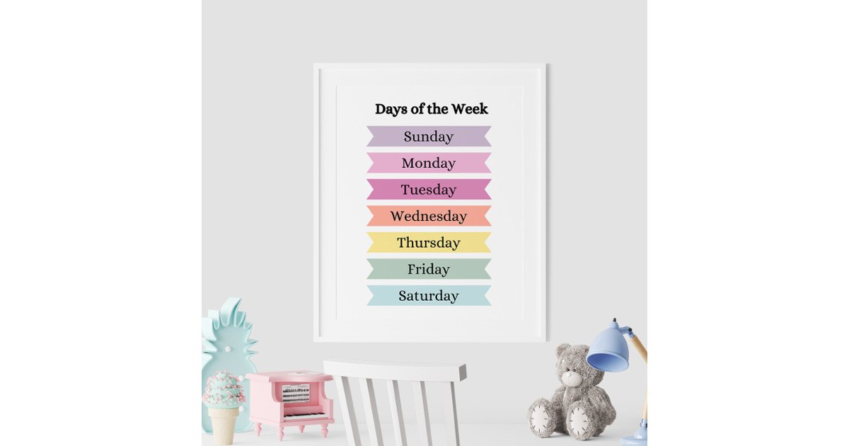 Colorful Days of the Week Educational Poster | Zazzle