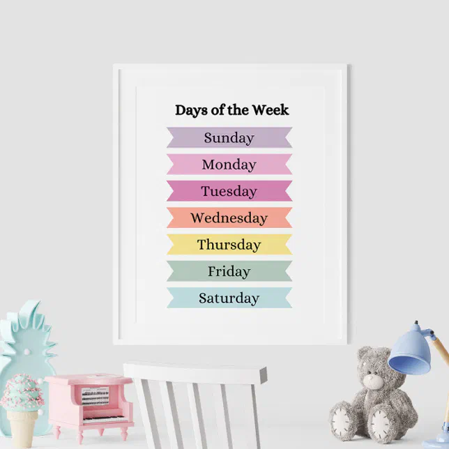 Colorful Days of the Week Educational Poster | Zazzle