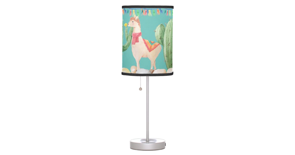 Colorful Desert Llamas Cactus Baby Nursery Table Lamp | Zazzle