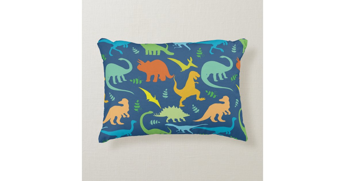 Colorful Dinosaur Pattern Decorative Pillow | Zazzle