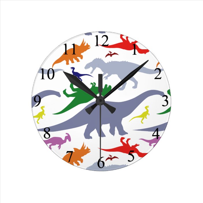 Colorful Dinosaur Pattern Round Clock | Zazzle.com