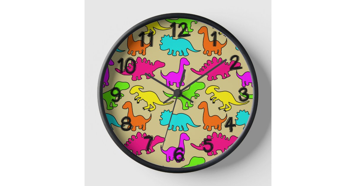 Colorful Dinosaurs Clock | Zazzle