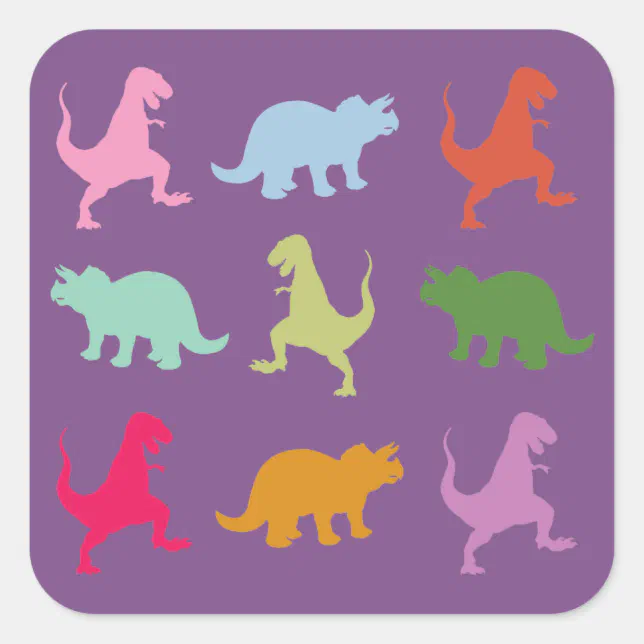 Colorful Dinosaurs Square Stickers, Glossy Square Sticker | Zazzle