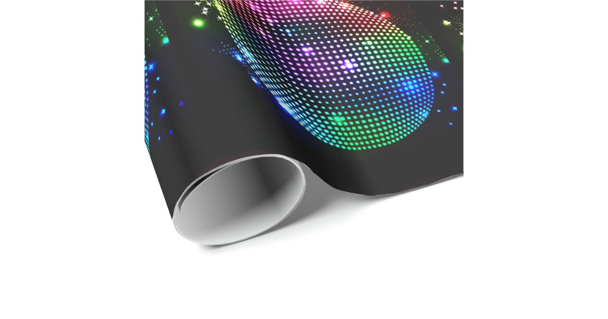 Colorful Disco Ball On Black Gift Wrap Paper | Zazzle