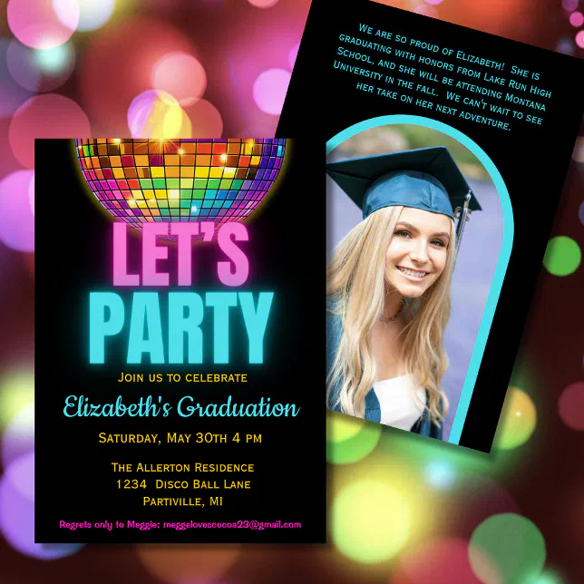 Colorful Disco Ball Photo Graduation Party Invitation | Zazzle