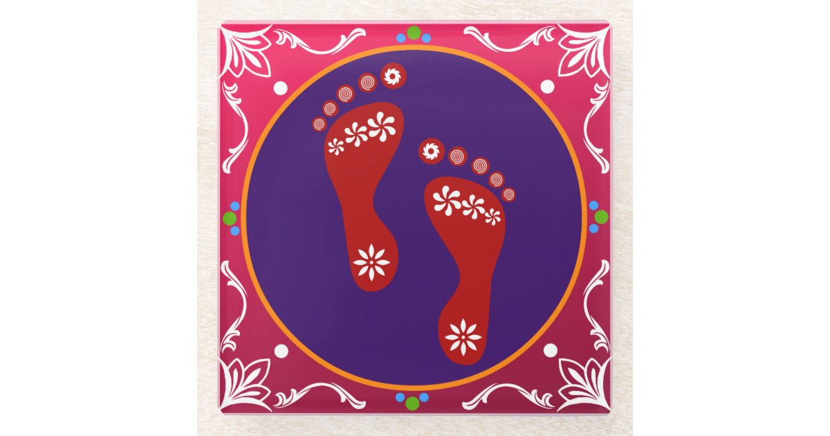 Colorful Diwali Rangoli With Footprint Glass Coaster | Zazzle