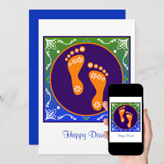 Colorful Diwali Rangoli With Footprint Invitation | Zazzle
