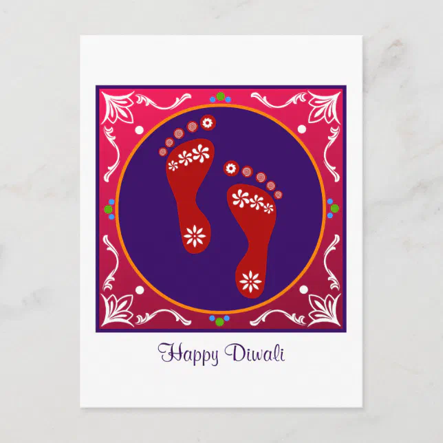 Colorful Diwali Rangoli With Footprint Postcard | Zazzle