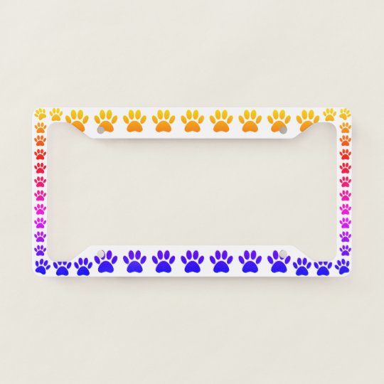 Colorful Dog Paw Print License Plate Frame | Zazzle.com