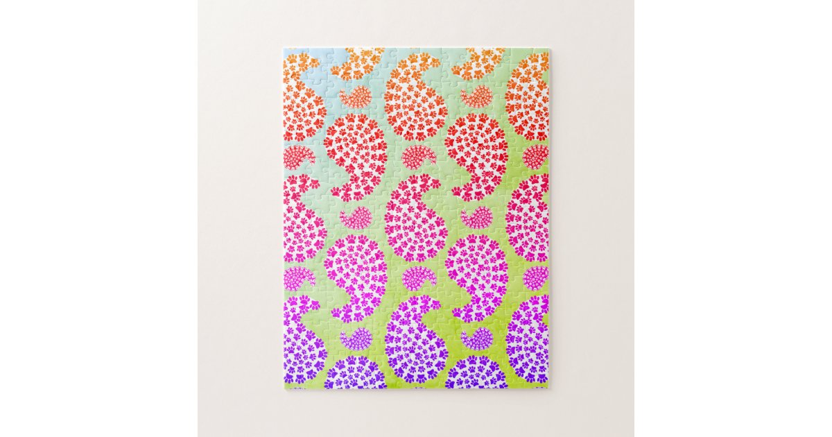 Colorful Dog Paw Print Paisley Vintage Style Jigsaw Puzzle | Zazzle