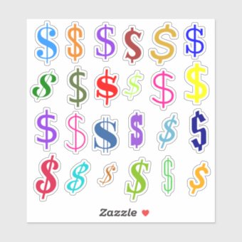 Colorful Dollar Sign ($) Symbols Sticker | Zazzle