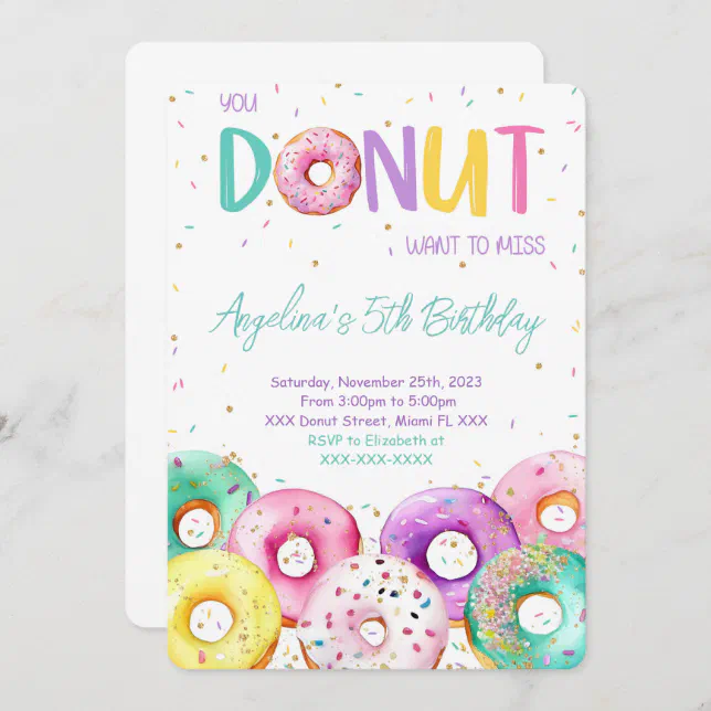 Colorful Donut Birthday Party Invitation | Zazzle