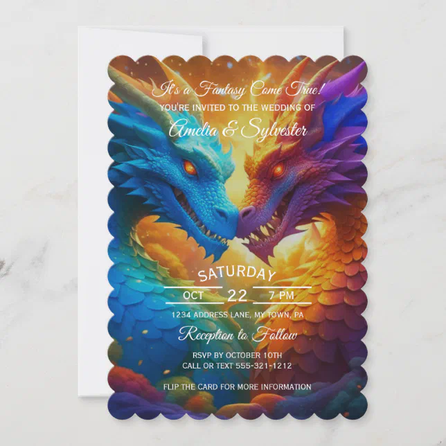 Colorful Dragons in Love Wedding Invitation | Zazzle