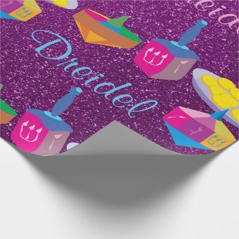 Colorful Dreidels Purple Faux Glitter Hanukkah Wrapping Paper | Zazzle