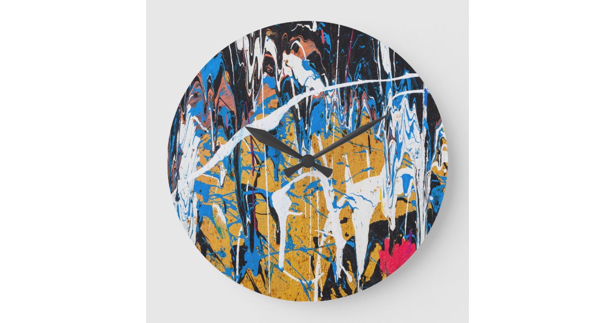 Colorful dripping paint: graffiti wall. large clock | Zazzle