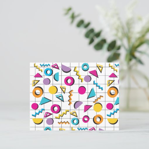 Colorful Eighties 80's Retro Geometric Pattern Holiday Postcard | Zazzle