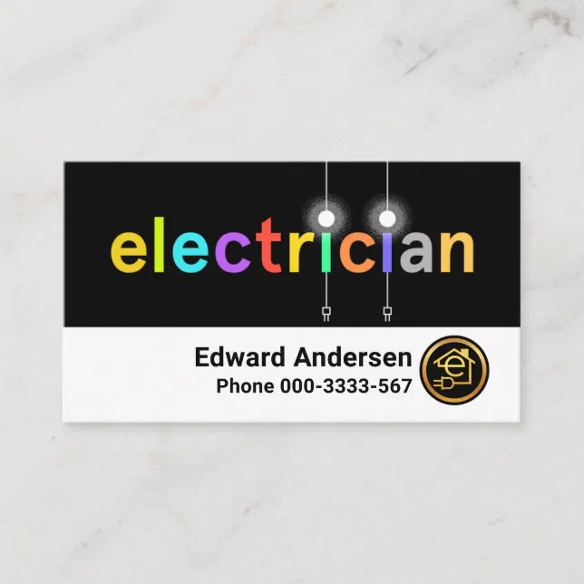 Colorful Electric Light Bulbs Lighting Business Card | Zazzle