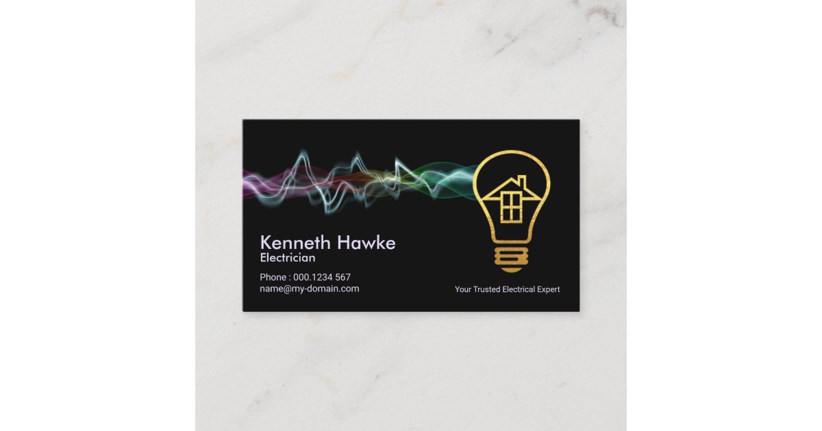Colorful Electrical Charge Gold Home Bulb Business Card | Zazzle
