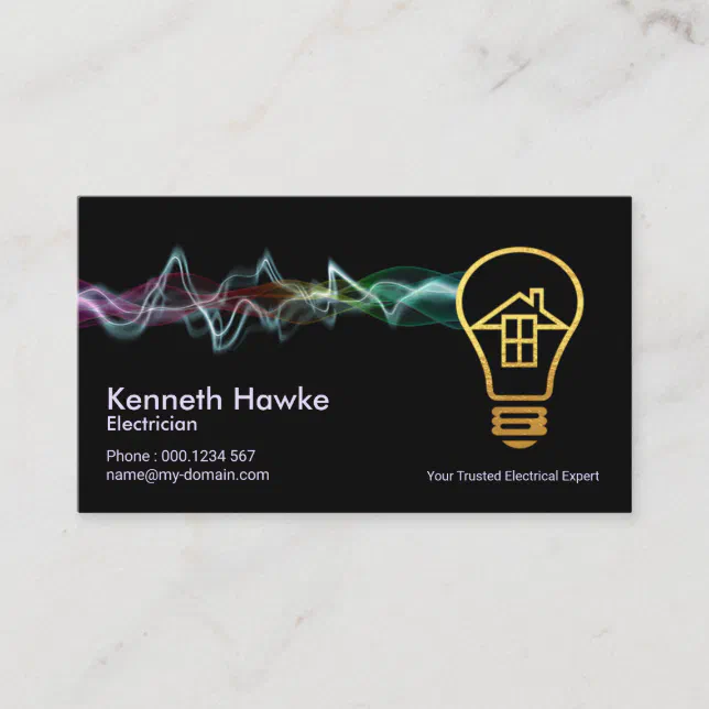 Colorful Electrical Charge Gold Home Bulb Business Card | Zazzle