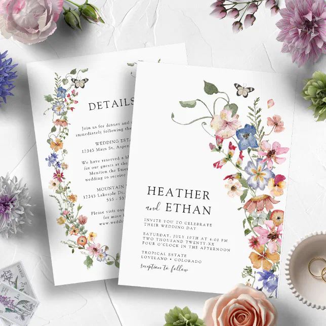 Colorful Elegant Floral Wedding Invitation | Zazzle