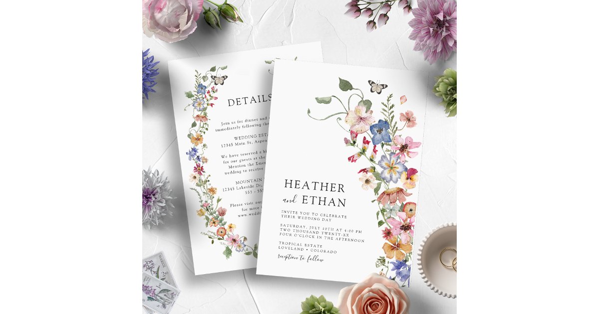 Colorful Elegant Floral Wedding Invitation | Zazzle