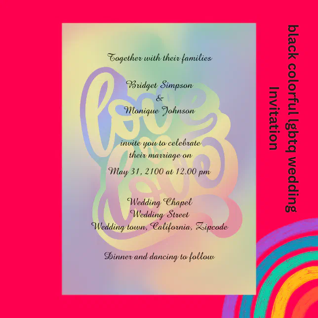 colorful elegant lgbtq love Wedding Invitation | Zazzle