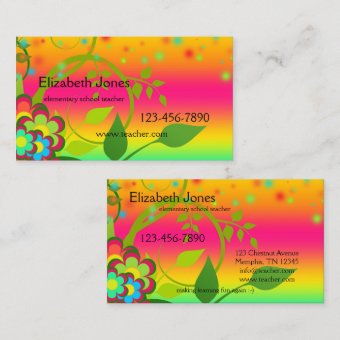 Colorful Elementary School Teacher Business Card | Zazzle
